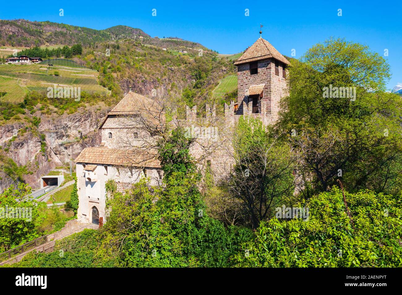 Runkelstein Castle or Castel Roncolo is a medieval fort on a rocky spur ...