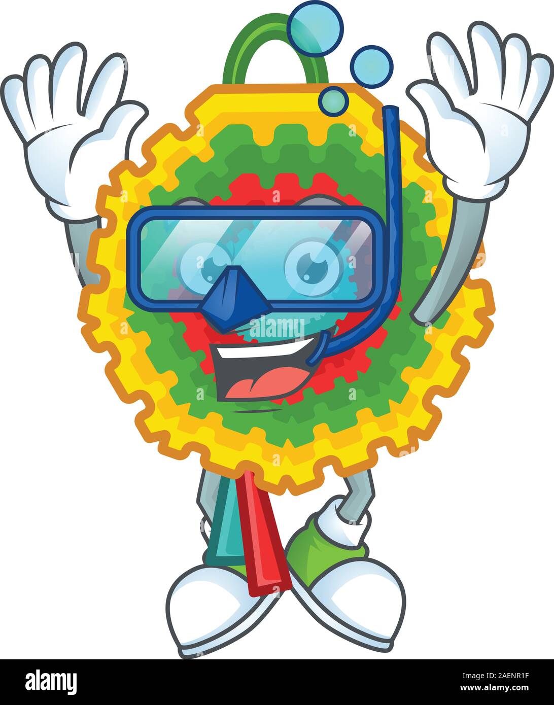 Smiling pinata cartoon character style wearing Diving glasses Stock ...