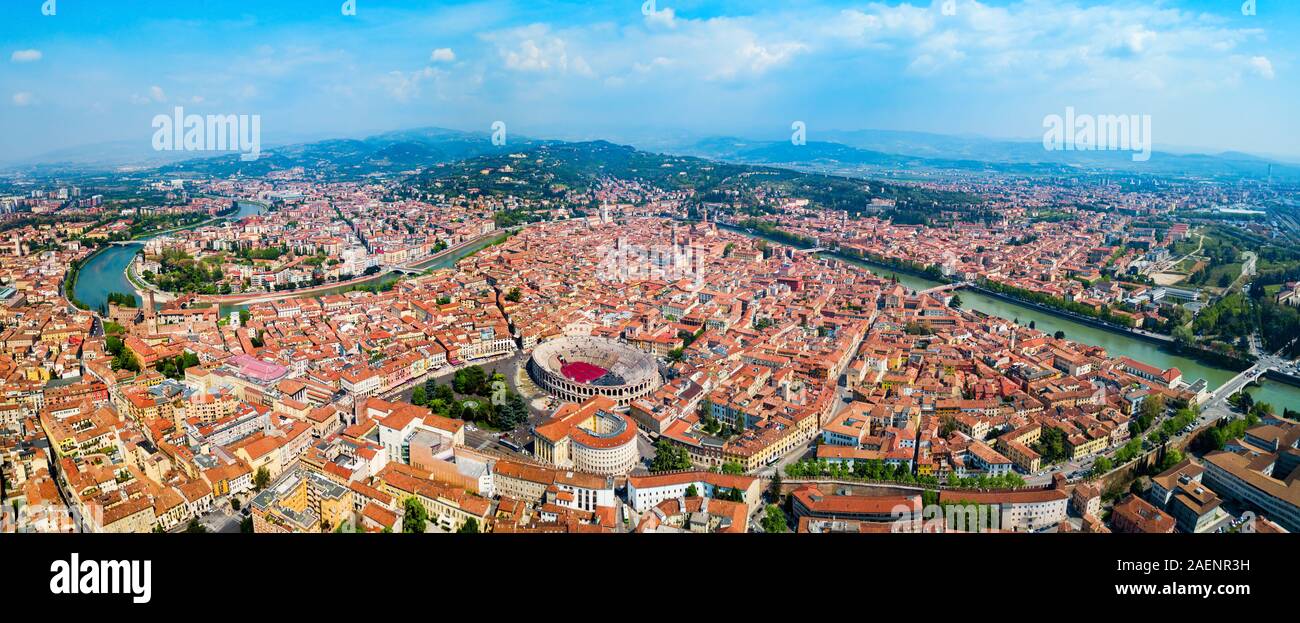 Verona Arena aerial panoramic view. Arena is a Roman amphitheatre in ...