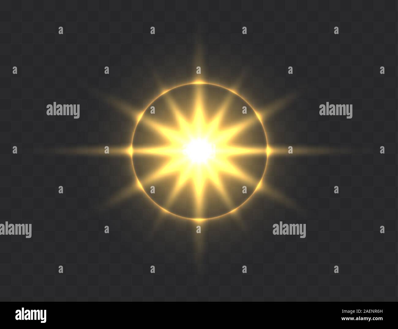Shining sun flare isolated on dark transparent background Stock Vector ...