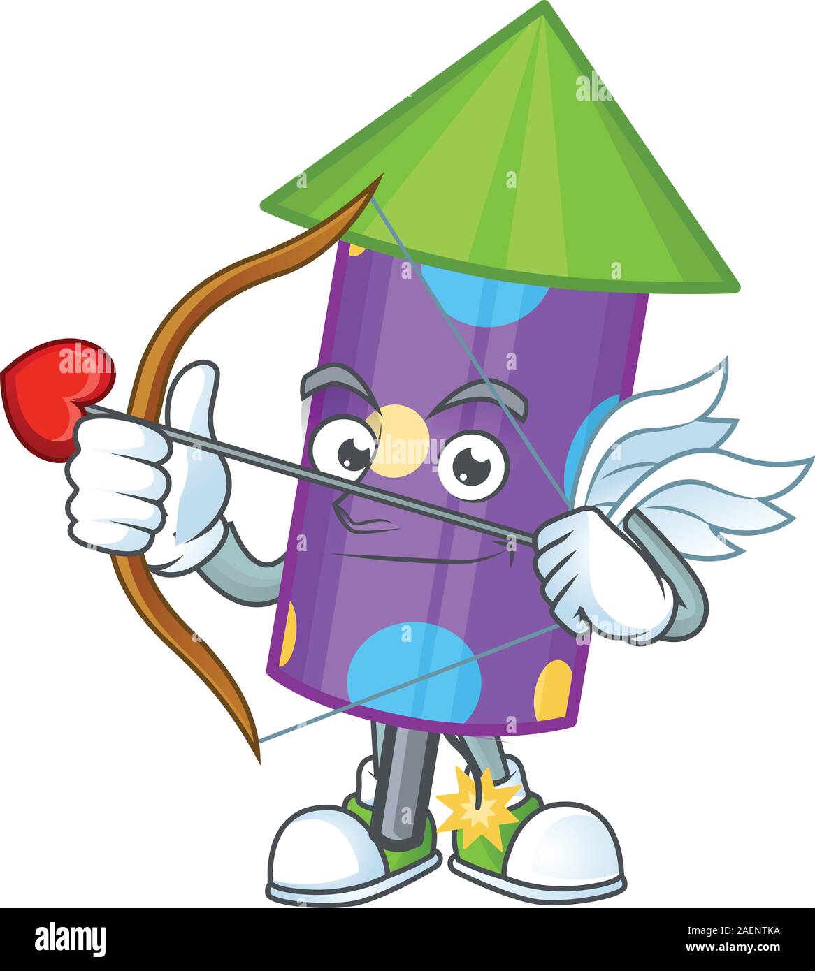 Cute dot fireworks rocket Cupid cartoon character with arrow and wings ...