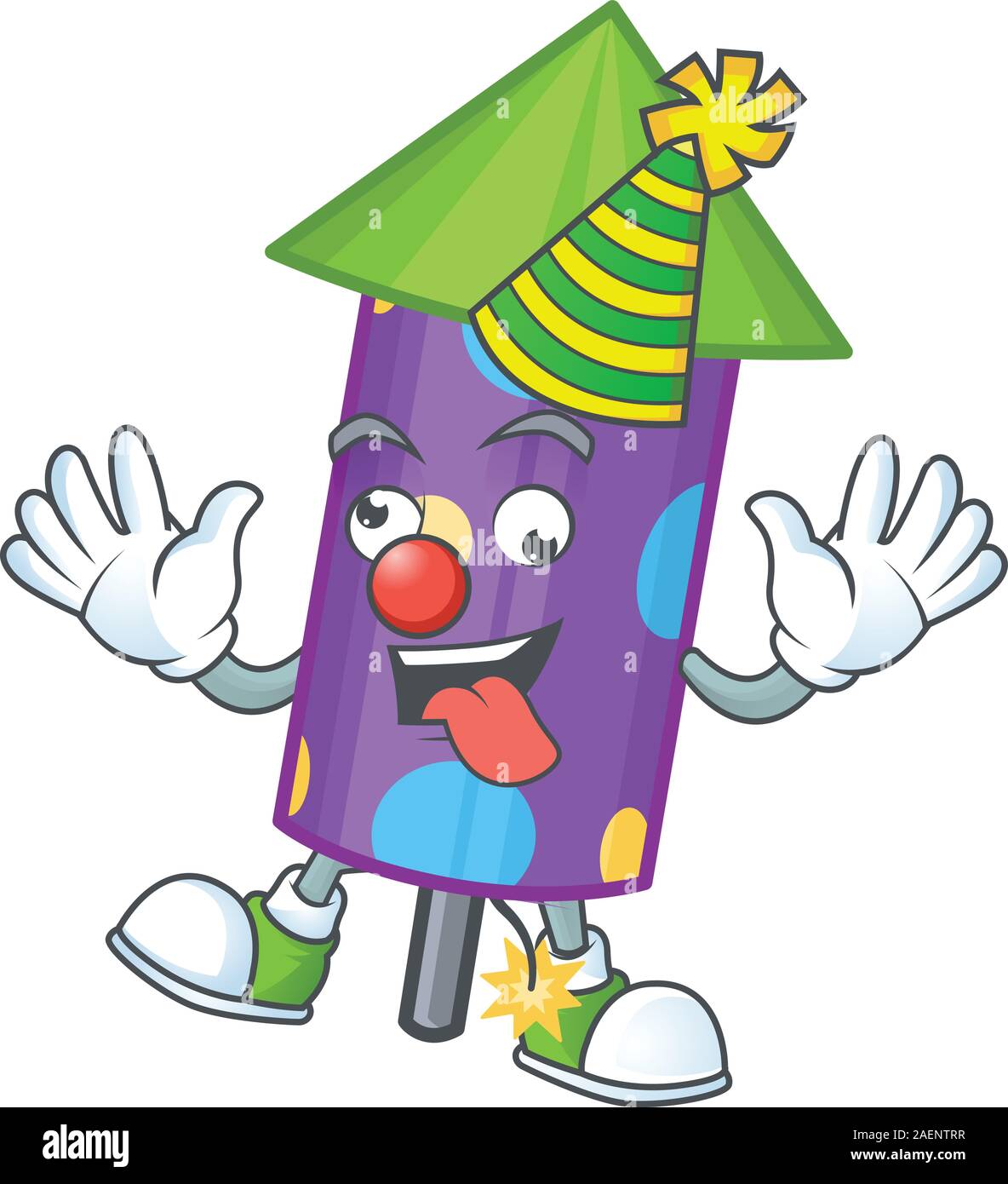 Cute Clown dot fireworks rocket placed on cartoon character style ...