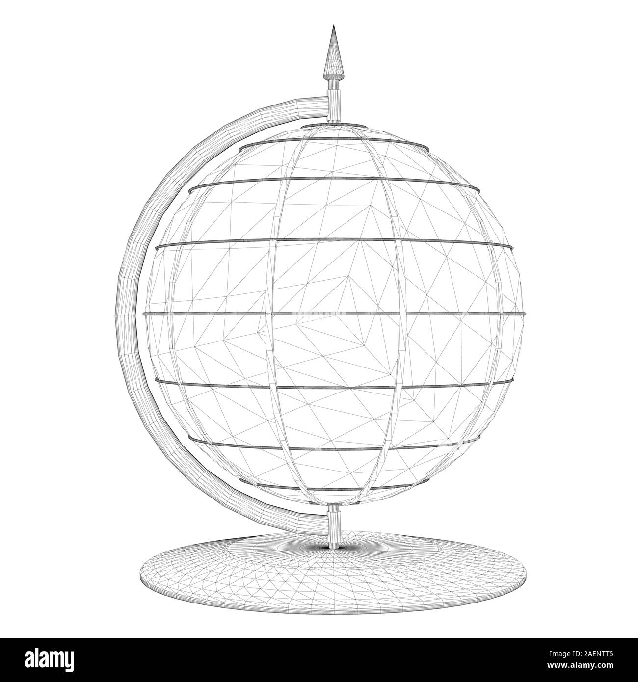 Globe wireframe made of black lines on a white background. Side view ...