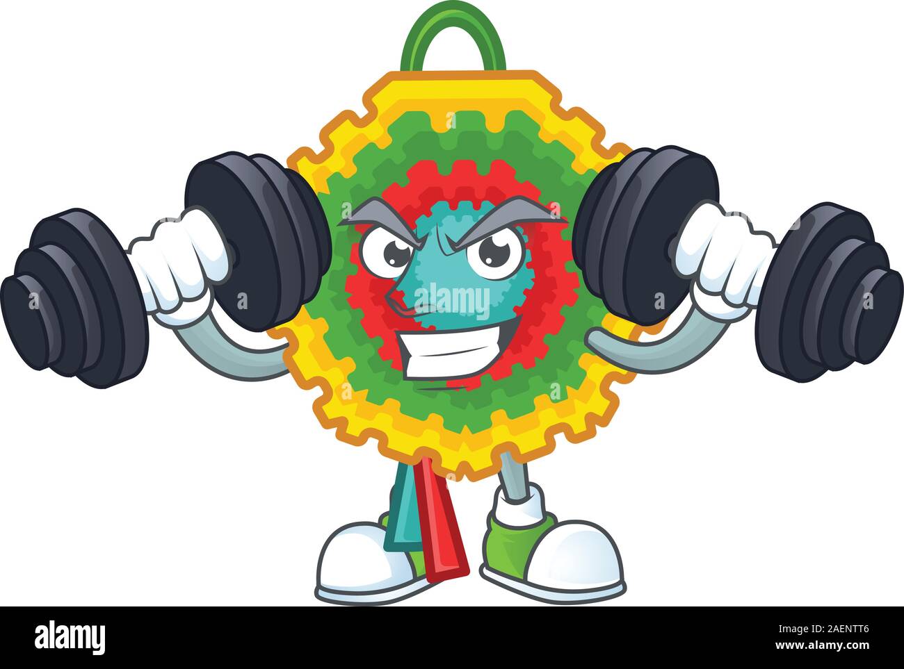 Fitness exercise pinata cartoon character holding barbells Stock Vector ...