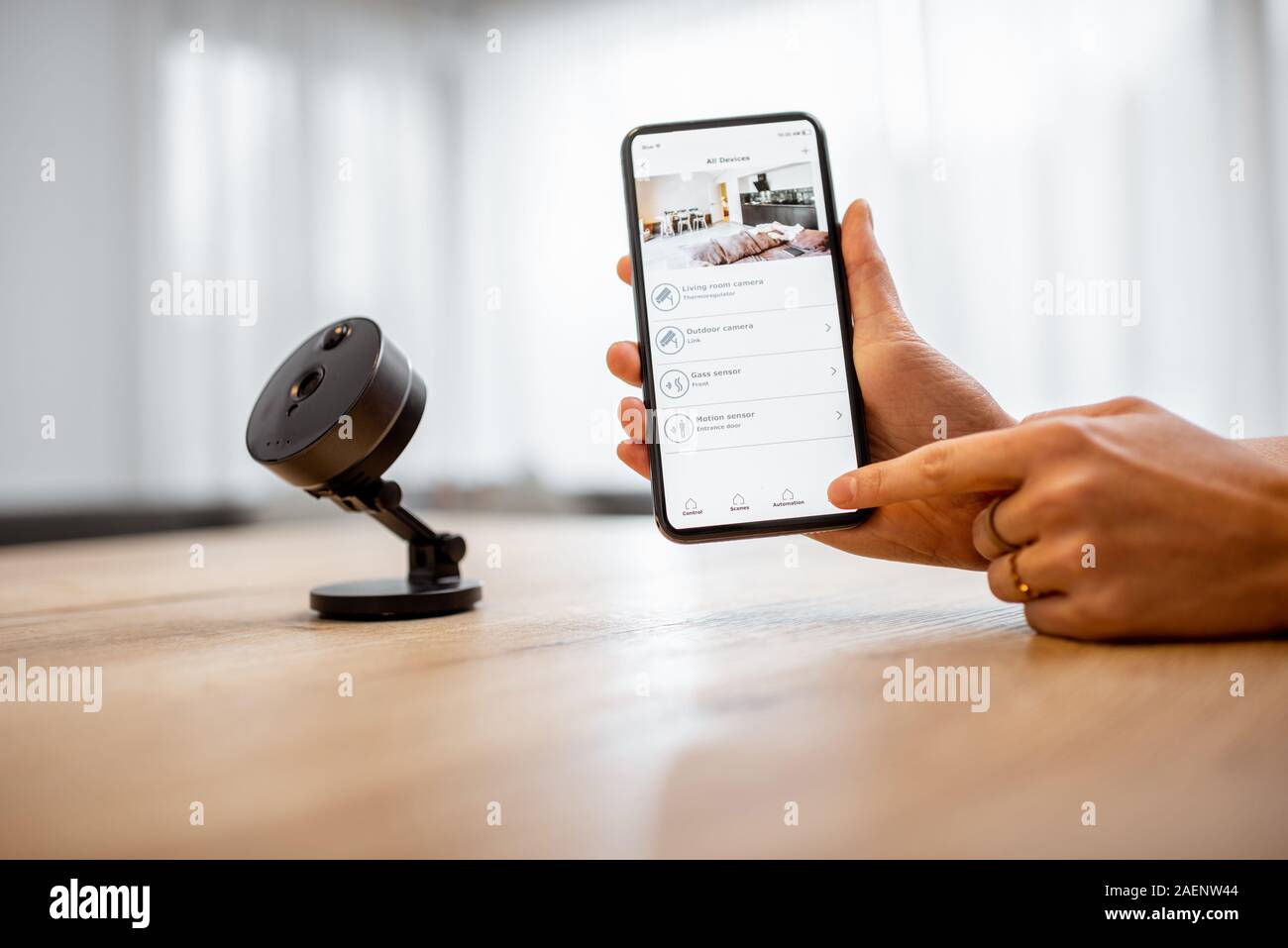 Close-up on a smart phone with launched security application and IP ...