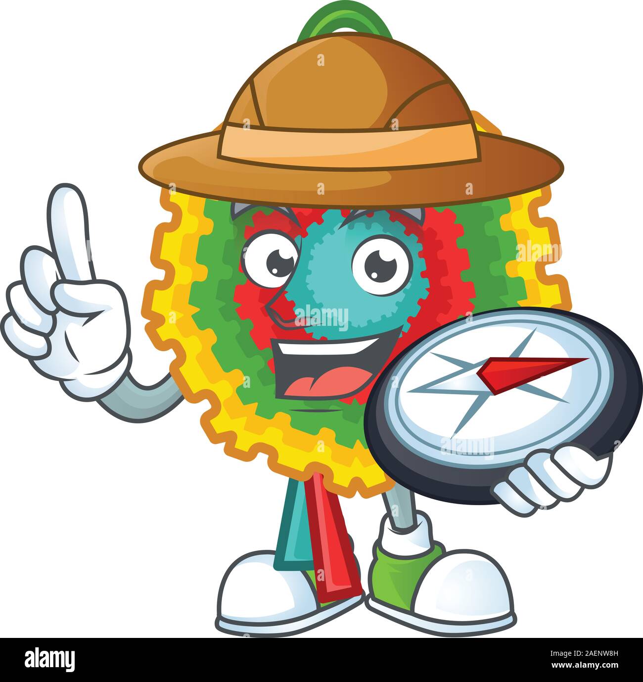 Explorer pinata cartoon character holding a compass Stock Vector Image ...