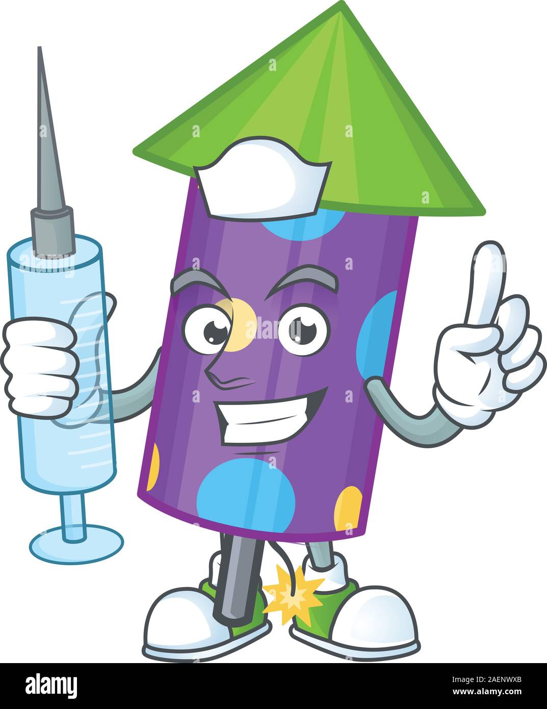Cute Nurse dot fireworks rocket character cartoon style with syringe ...