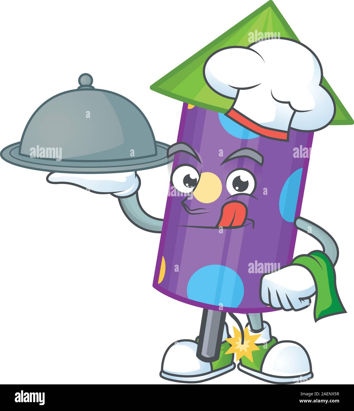 smiling dot fireworks rocket as a Chef with food cartoon style design ...