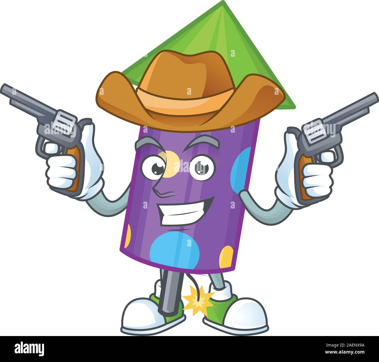 Dot fireworks rocket cartoon character as a Cowboy holding guns Stock ...