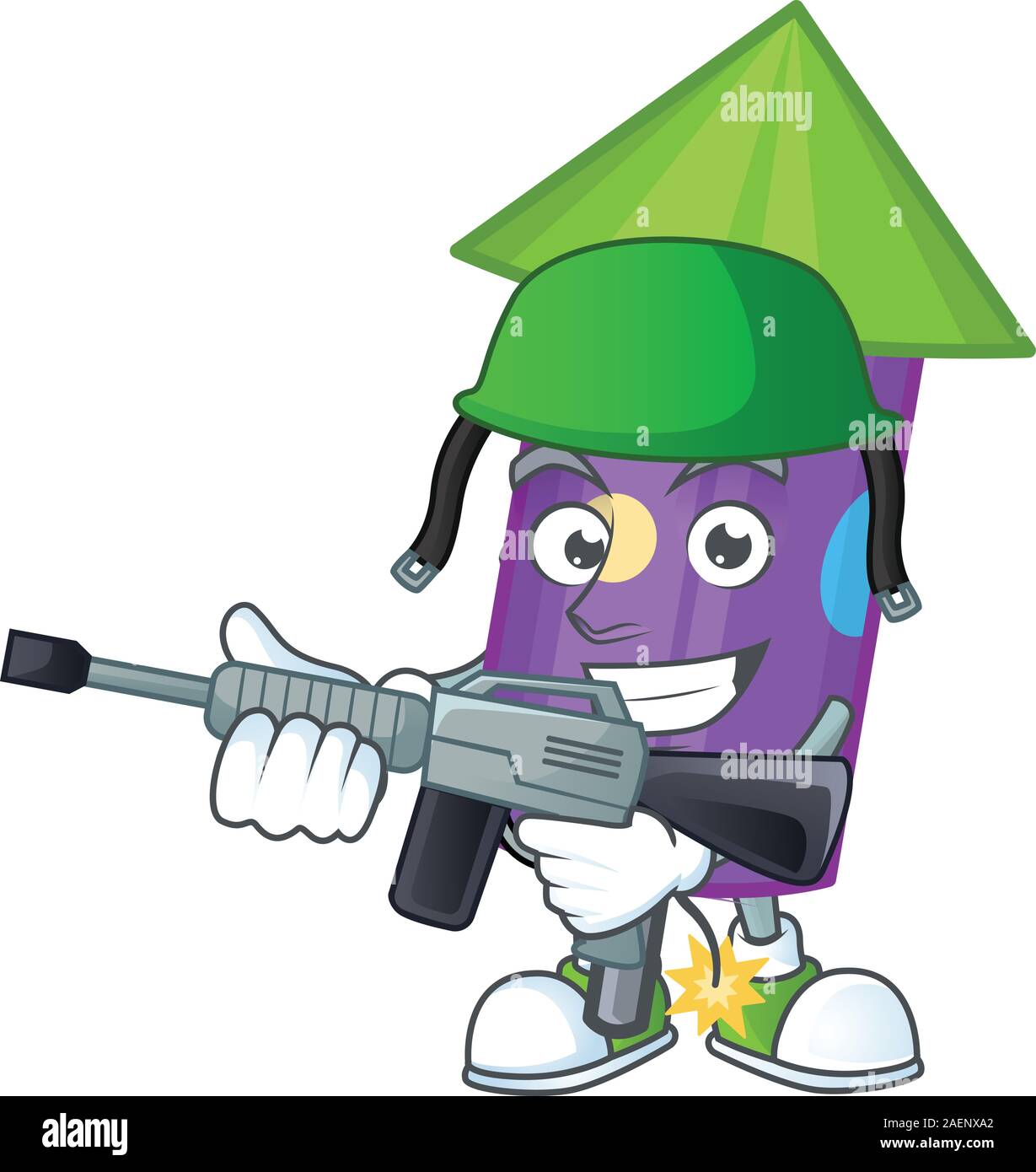 A cartoon style of dot fireworks rocket Army with machine gun Stock ...