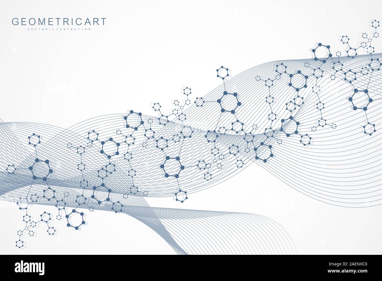 Science network pattern, connecting lines and dots. Technology hexagons ...