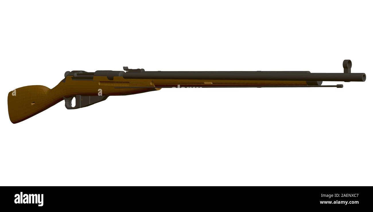 Realistic detailed rifle. Perspective view. Antique brown rifle. 3D ...
