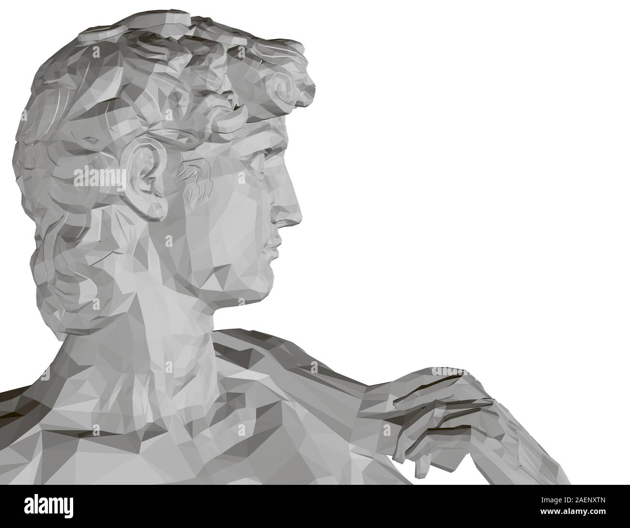 Background with a polygonal statue of David. Side view. Isolated on ...