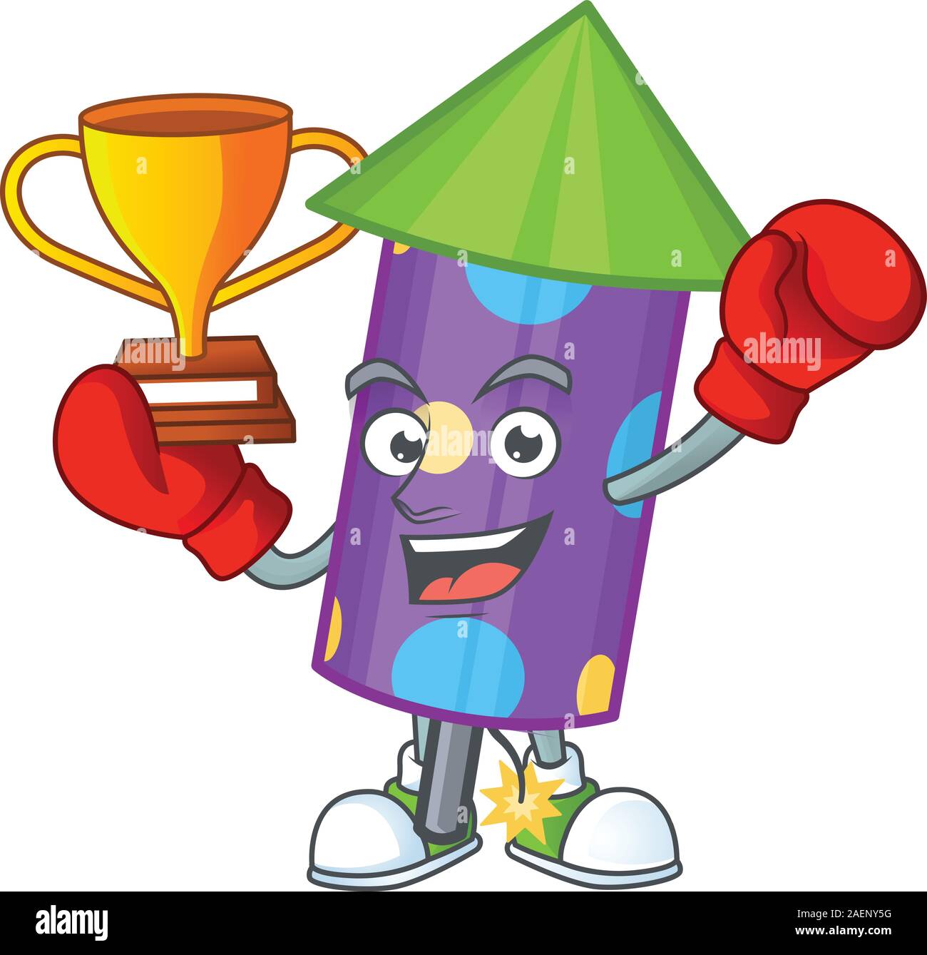 Super cool Boxing winner dot fireworks rocket in mascot cartoon style ...
