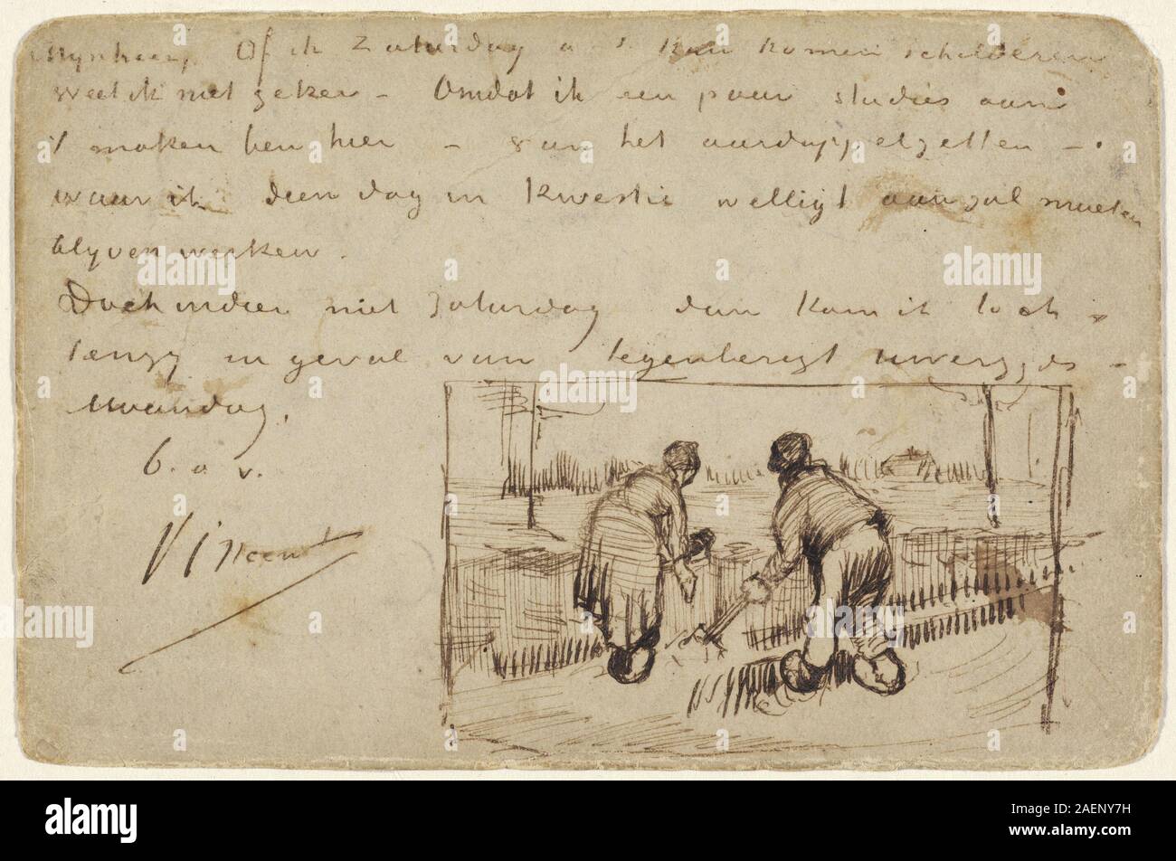 Vincent van Gogh, Postcard with Two Peasants Digging, 1885, Postcard ...