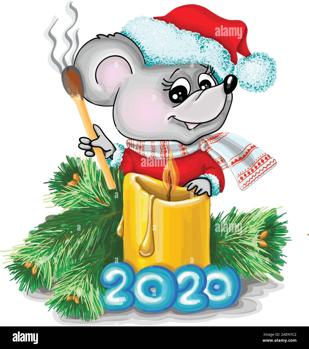 vector illustrations mouse a christmas candle, 2020, zodiac signs Stock ...