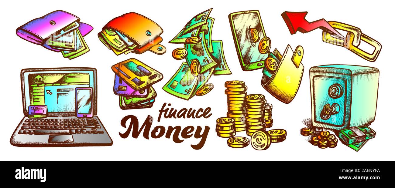 Money Finance Collection Monochrome Set Vector Stock Vector Image & Art ...