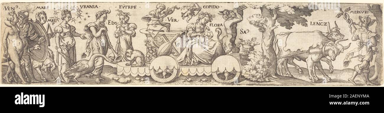 A print by Virgil Solis depicting the season of Spring, showing figures ...