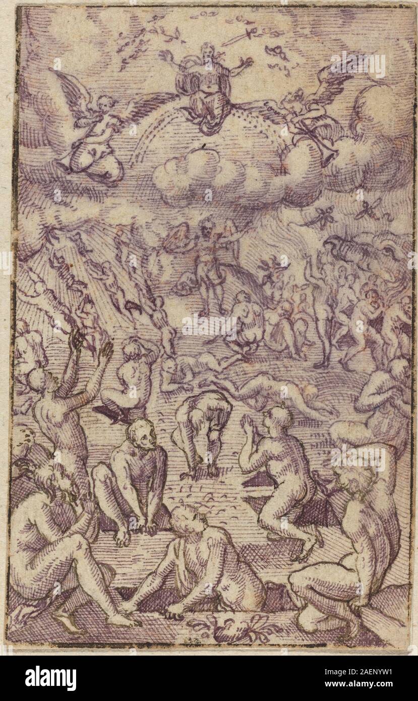 A print by Virgil Solis depicting The Last Judgment, showing figures ...