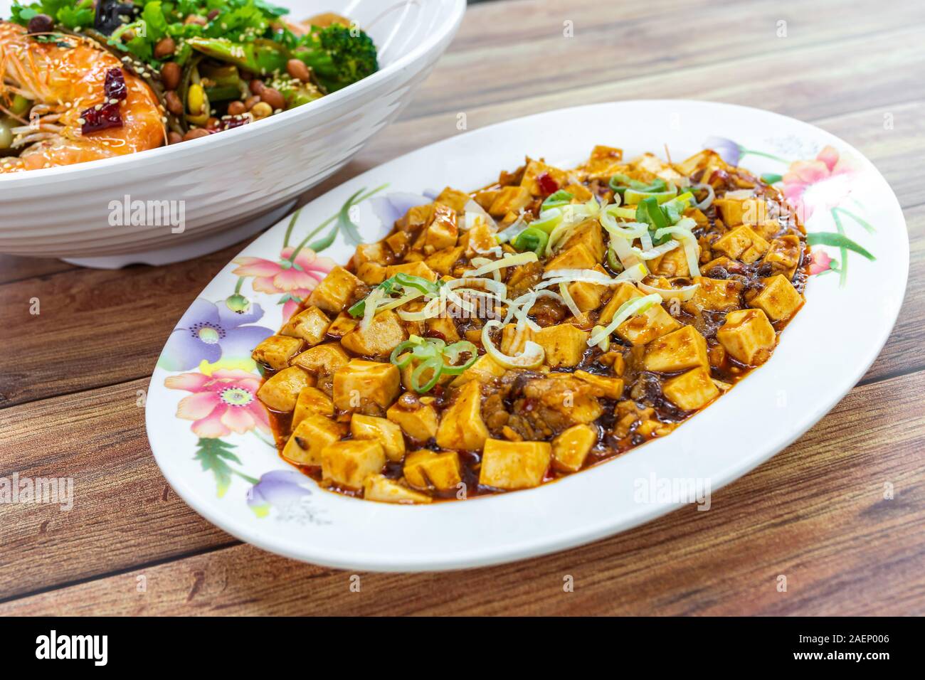 Asia China Chengdu Chongqing food on table, Mapo Toufu (bean curd). It ...