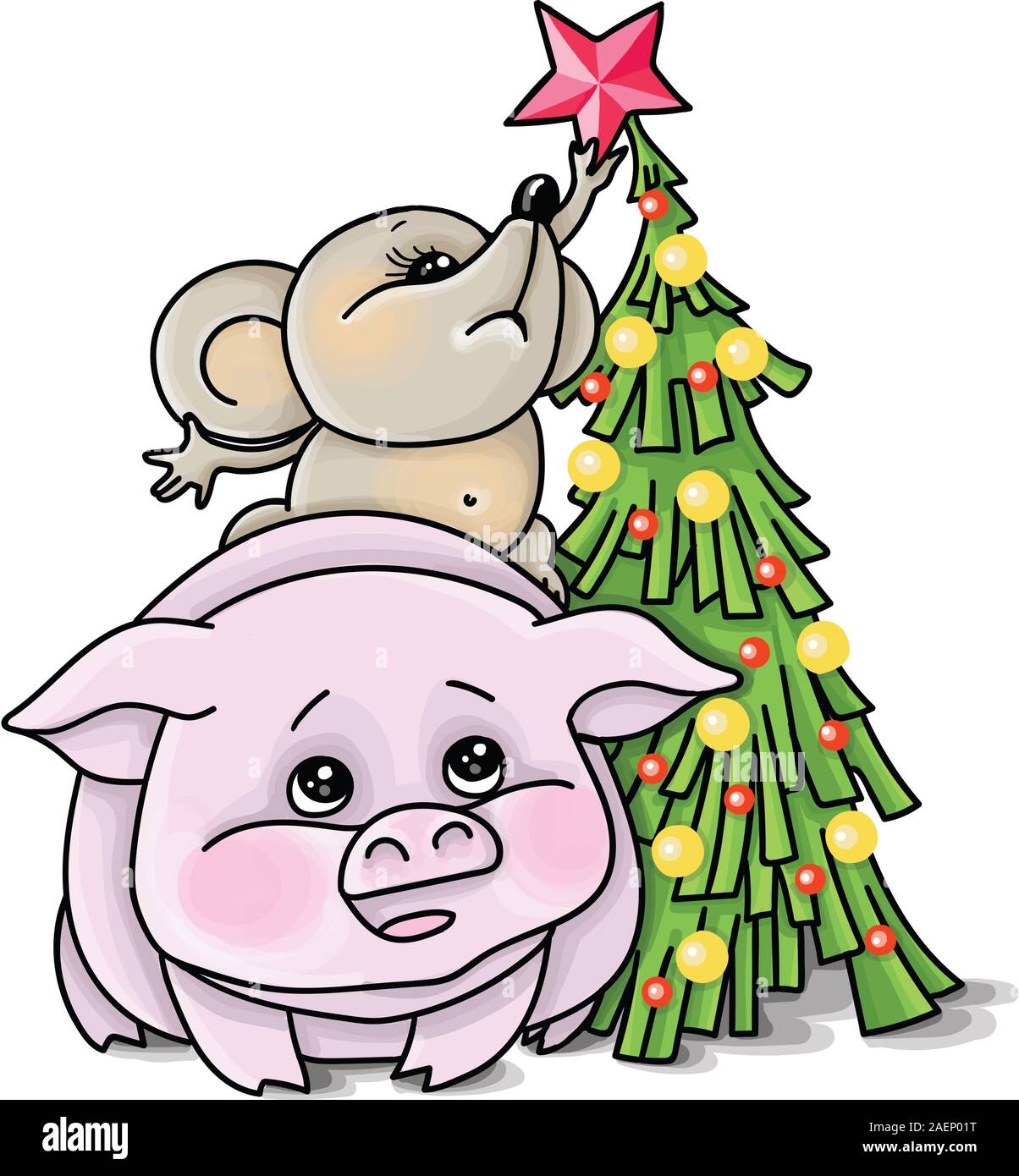 Vector illustration christmas tree mouse, boar, zodiac Stock Vector ...