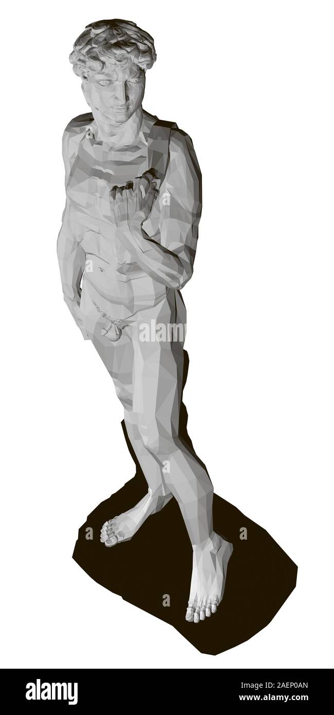 Polygonal statue of David. View perspective. Isolated on white ...