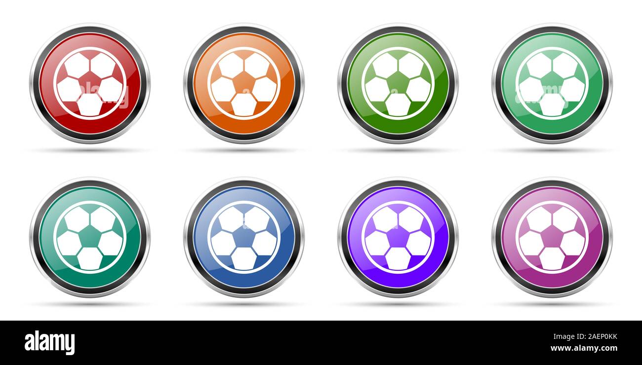 Soccer icons, set of round glossy web buttons with silver metallic ...