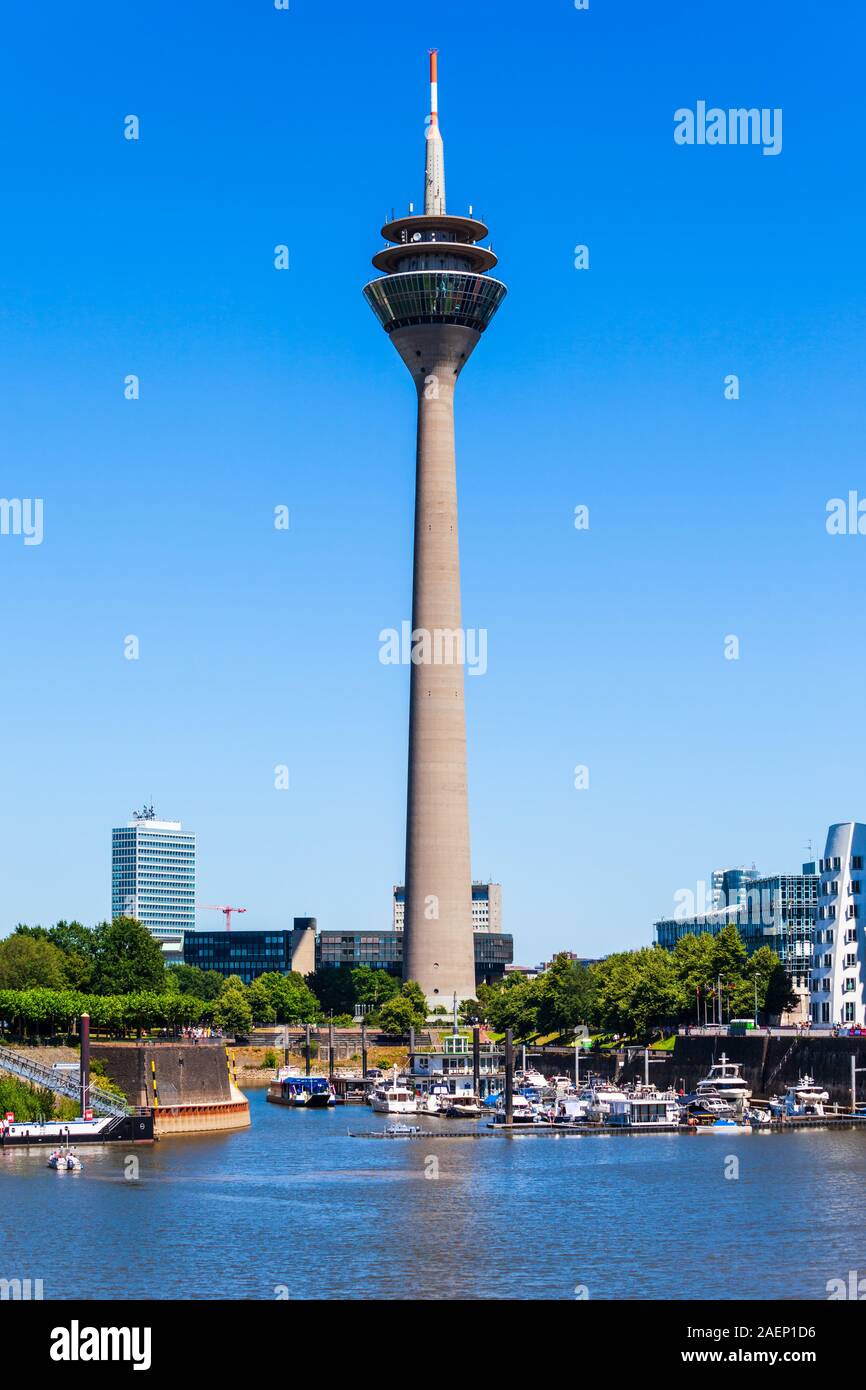 DUSSELDORF, GERMANY - JULY 01, 2018: Rheinturm or Rhine Tower is a 240 ...