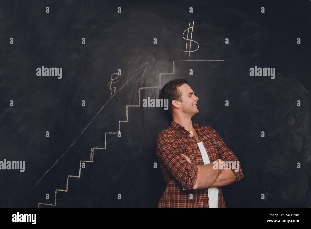 Succseful young man reaching the goal to become rich Stock Photo - Alamy