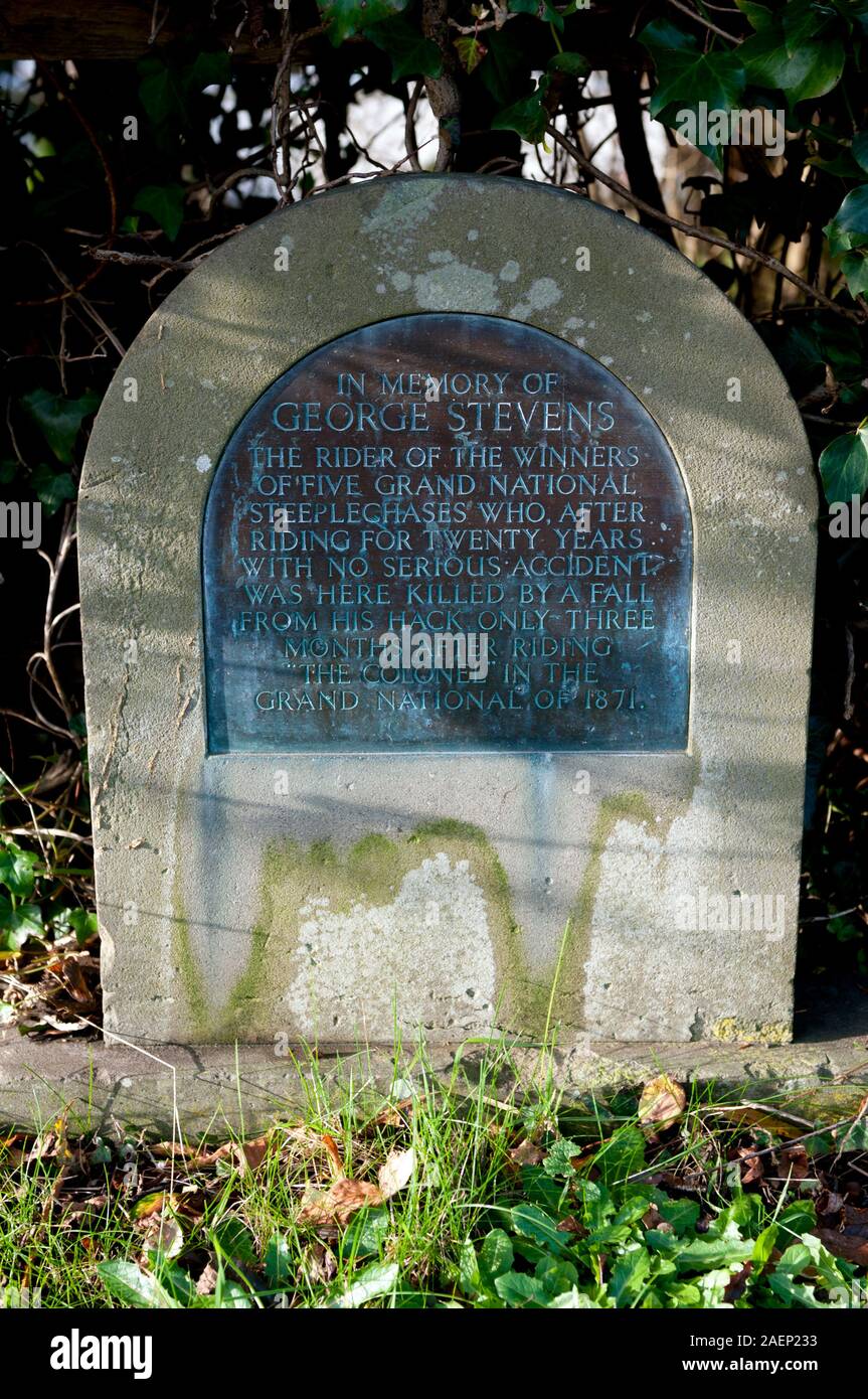 George Stevens, jockey, memorial in Southam village, Gloucestershire ...