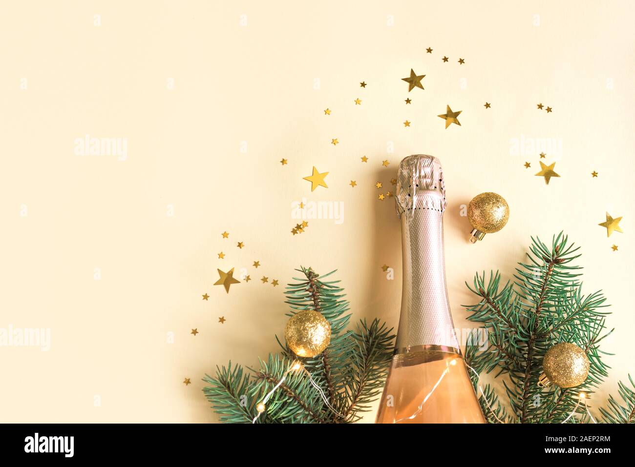 Christmas Celebration Background. Champagne bottle with golden star ...