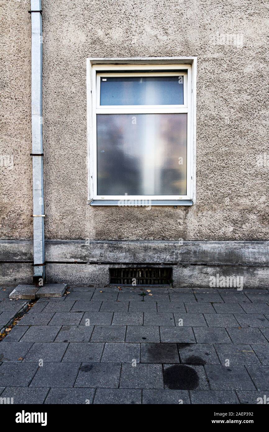 Aged weathered street wall with a window. Architecture background Stock ...