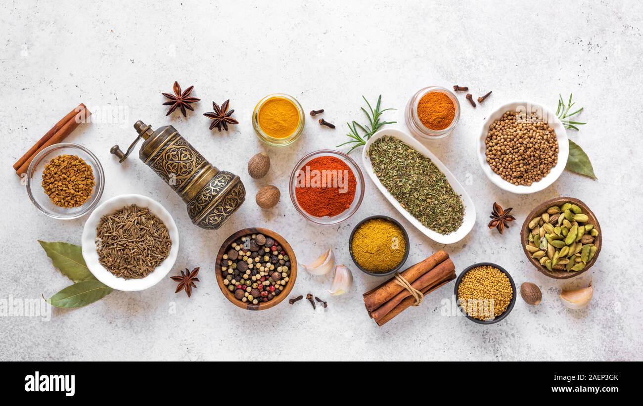 Spices Set on white background. Assortment, set of various spices and ...