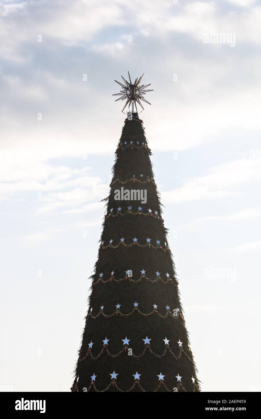 Decorated fir tree at Christmas market in Bucharest Stock Photo - Alamy