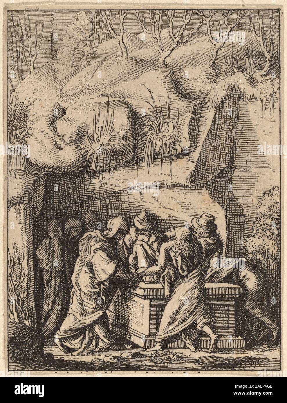 Engraving by Wenceslaus Hollar depicting 'The Entombment'. The artwork ...