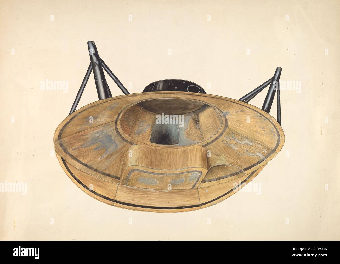 This circular tin bath tub, made by Wilbur M Rice around 1938, is a ...