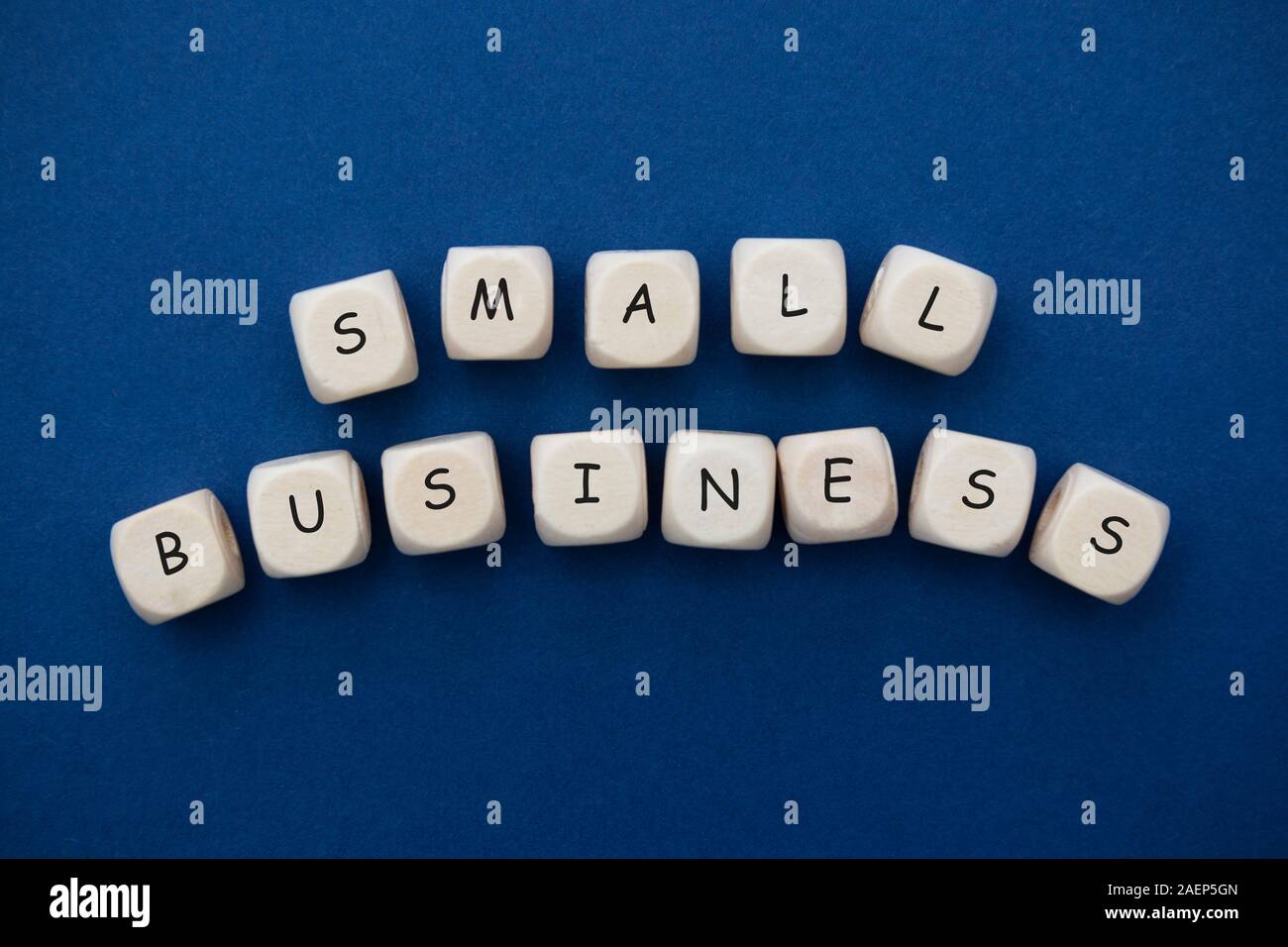 Small business words cubes abstract lettering, blue background Stock ...