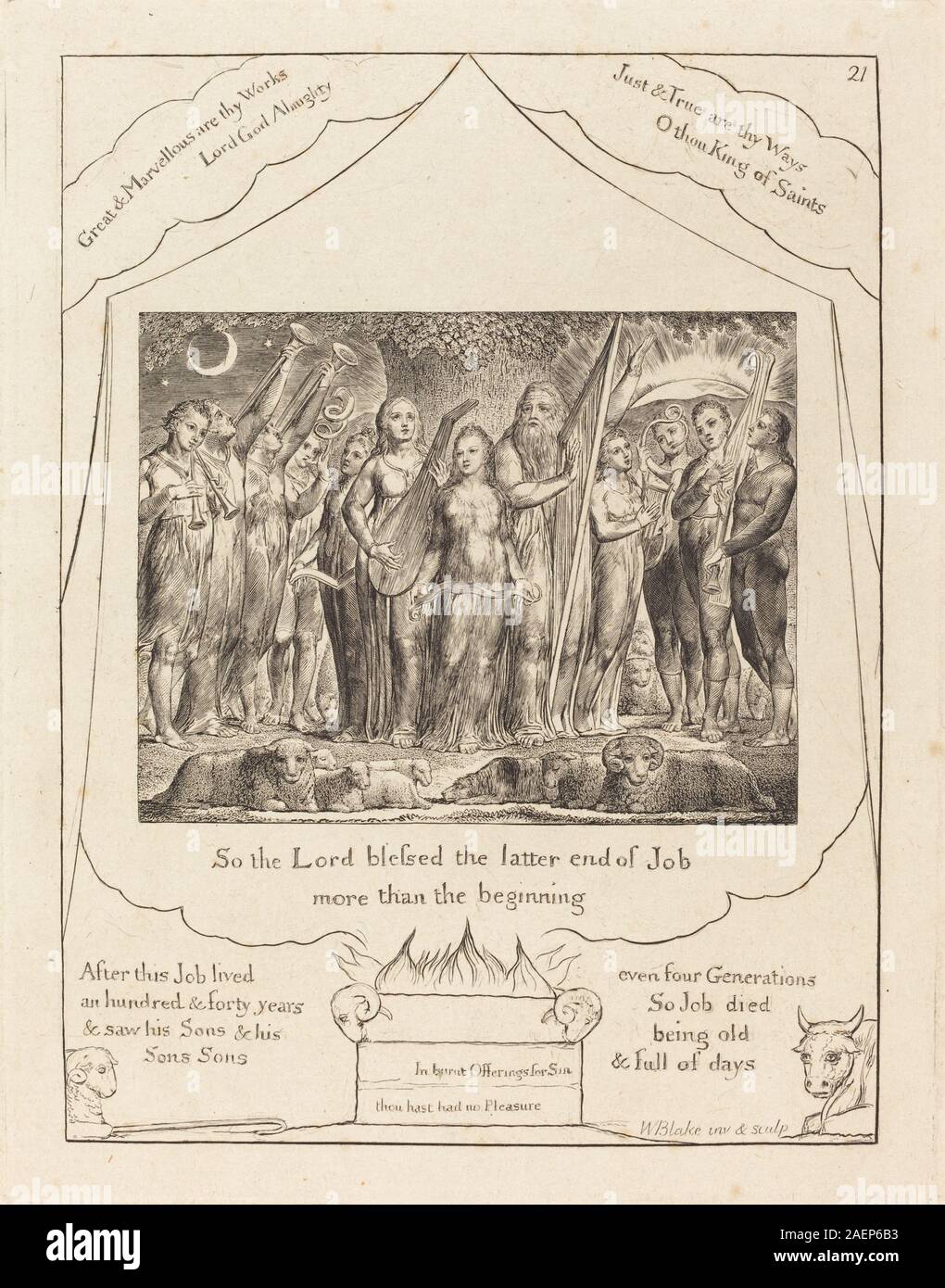 William Blake, Job and His Wife Restored to Prosperity, 1825, Job and ...