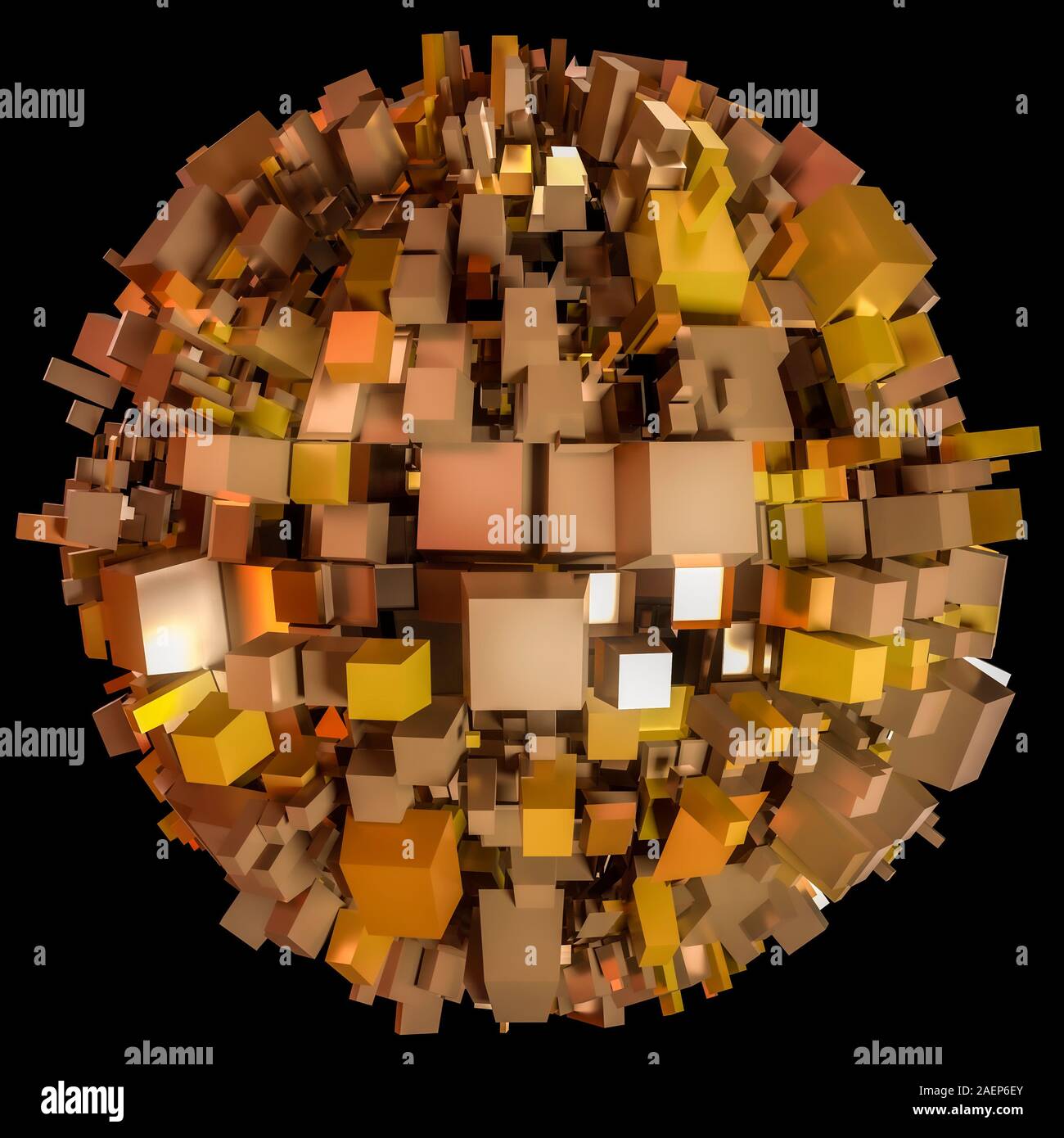 3D Render of an Abstract Spherical Form with Squares isolated on black ...