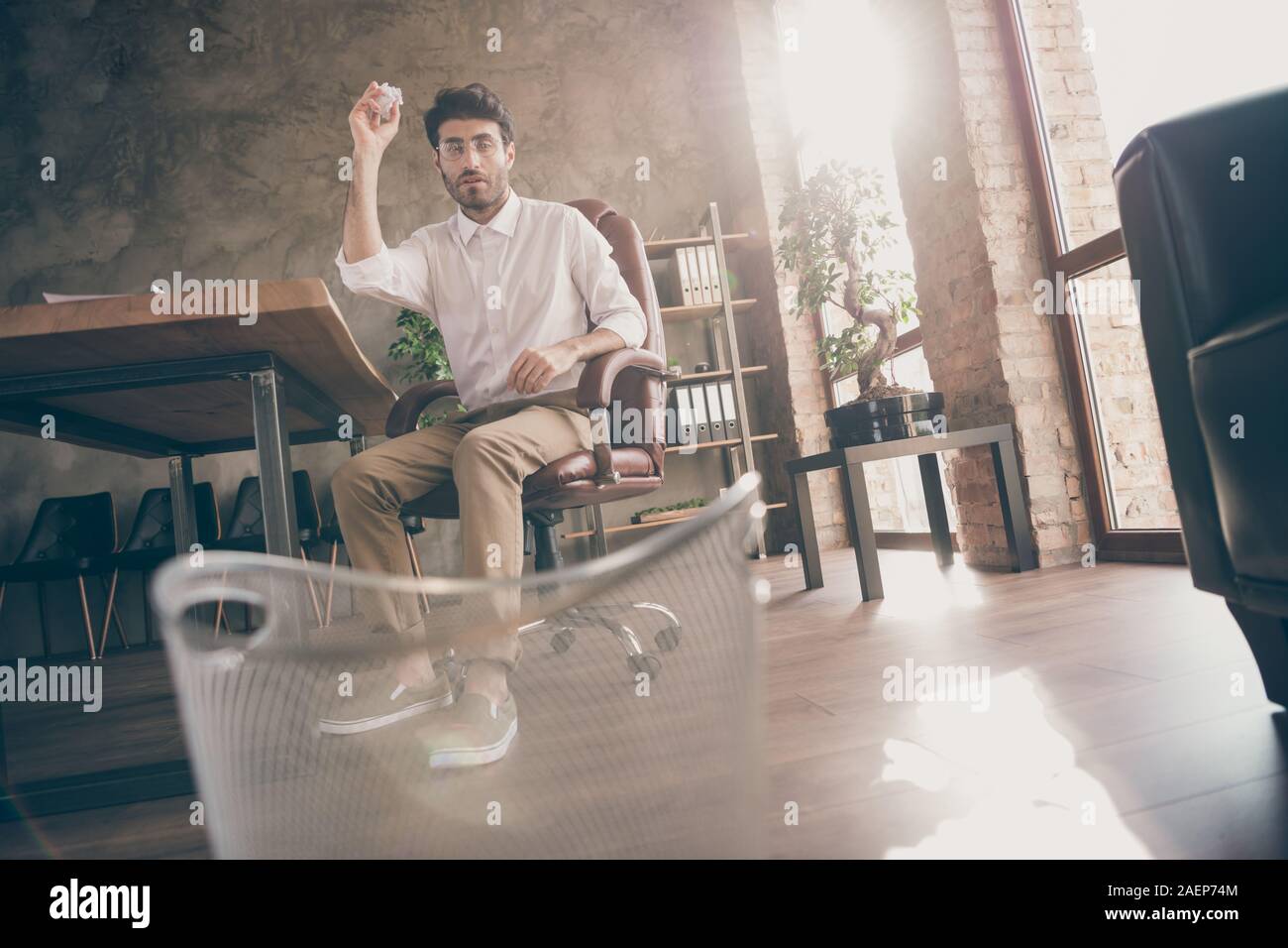 Full length photo of frustrated middle eastern entrepreneur sit chair ...