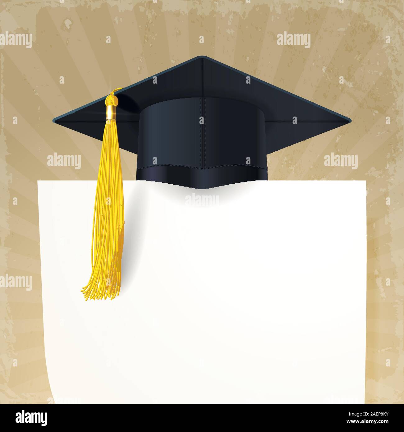 graduate cap with a gold tassel and diploma on a retro background Stock ...