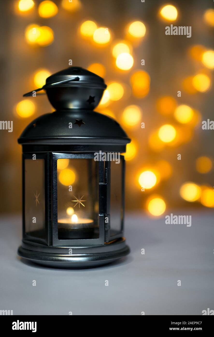 December or advent lantern over bokeh background. Advent calendar ...