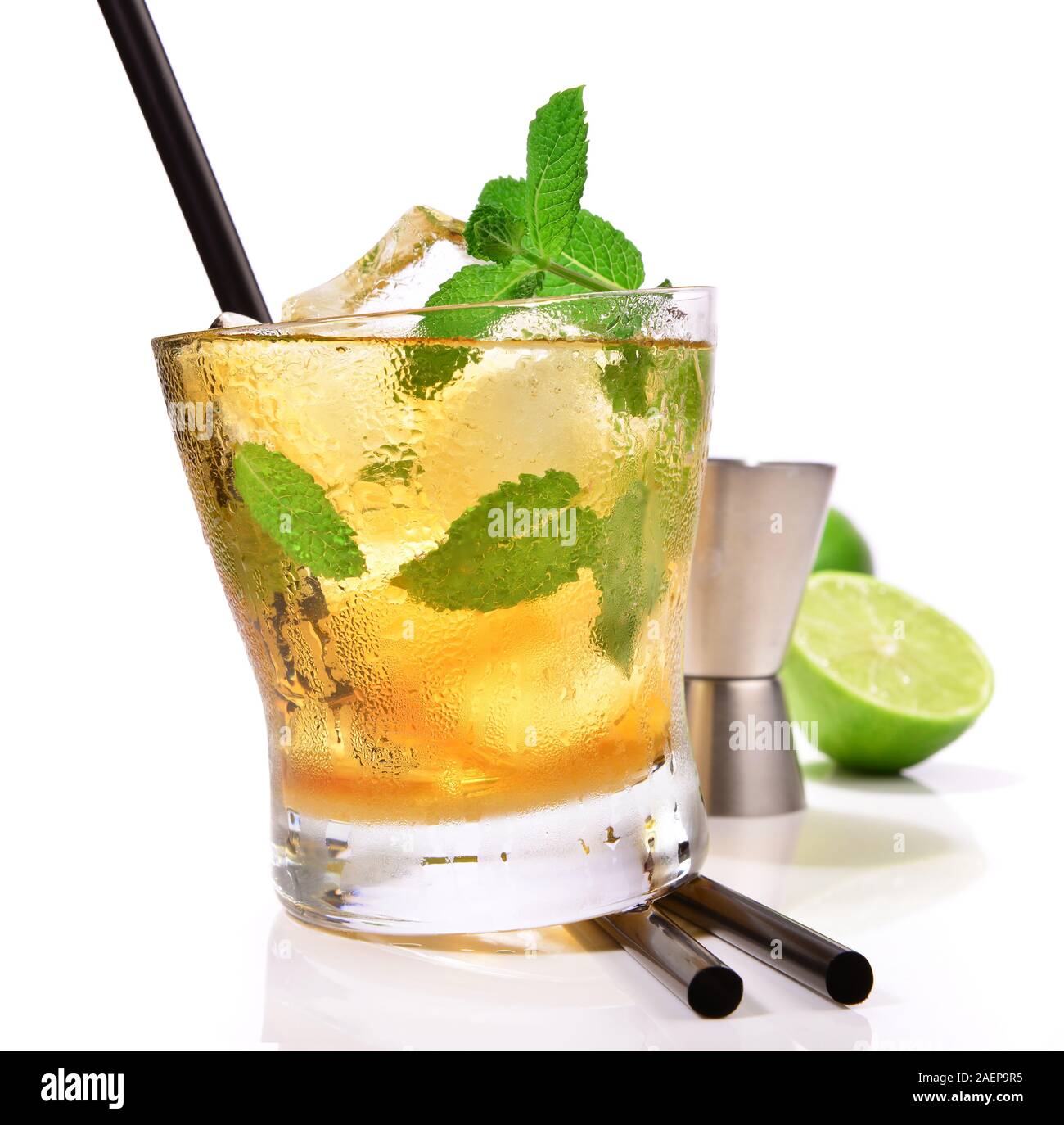 Mint Whisky Cocktail on white Background Stock Photo - Alamy