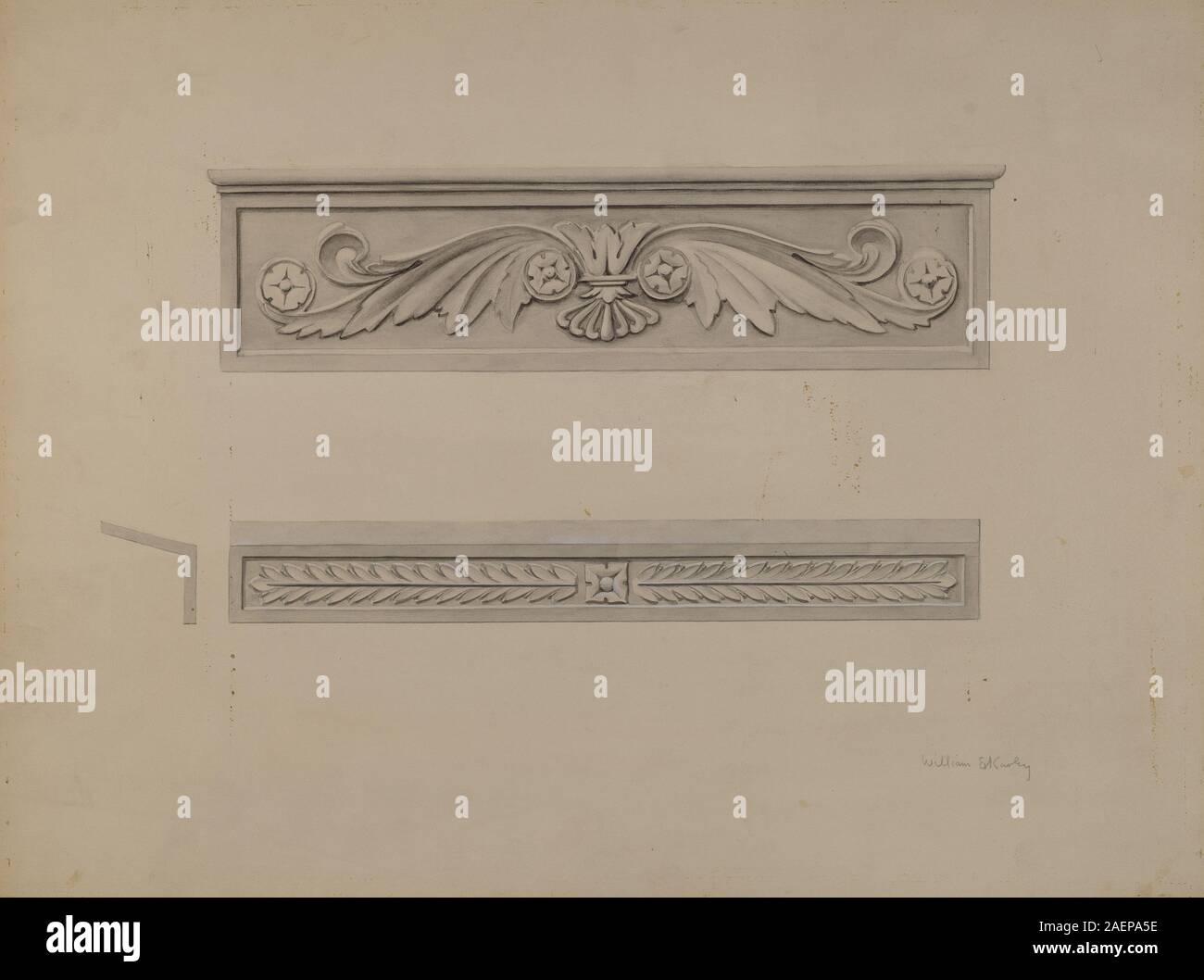A cast iron window lintel made by William Kerby around 1937, showing ...