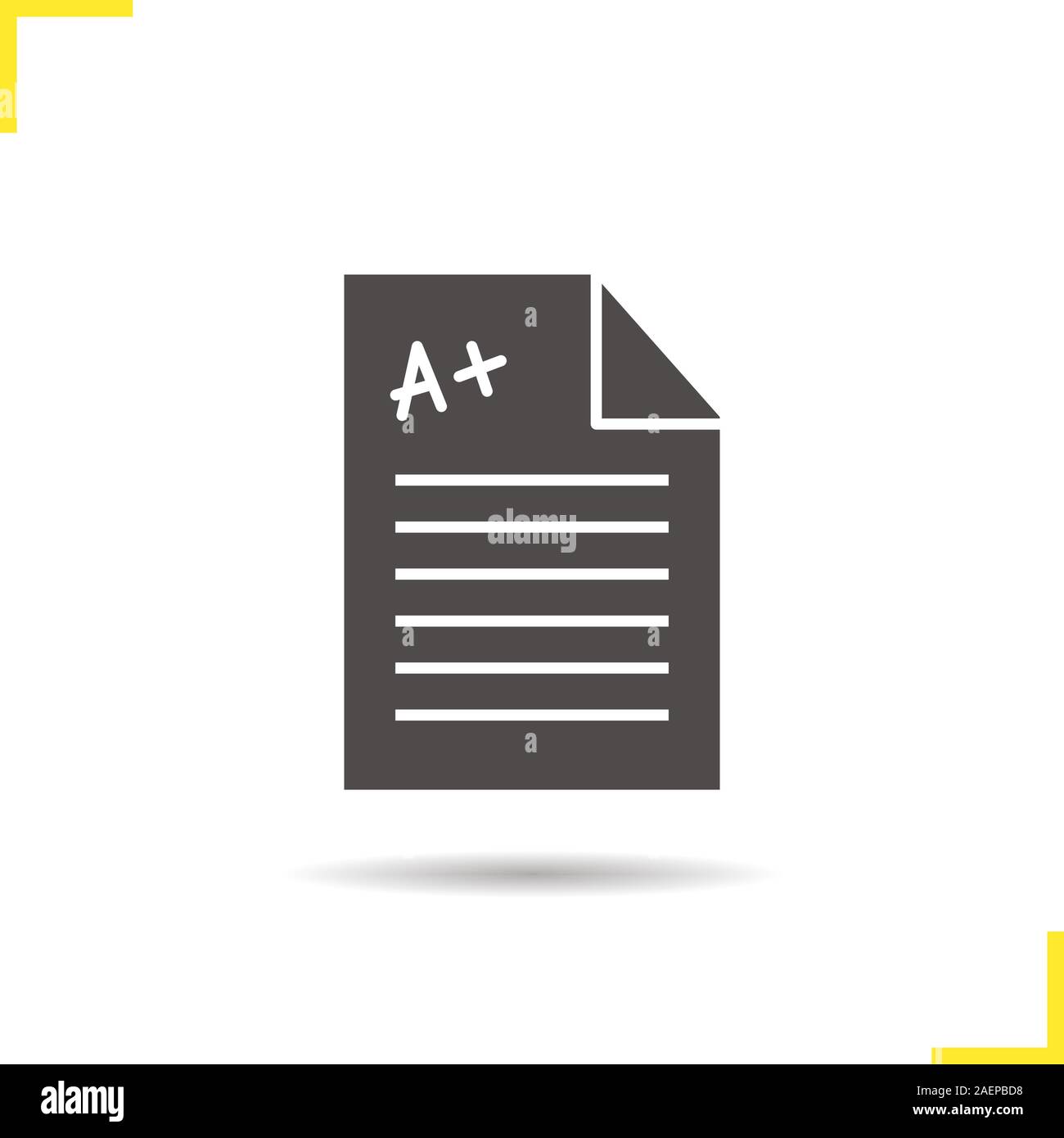 Test paper with excellent mark glyph icon. Drop shadow silhouette ...