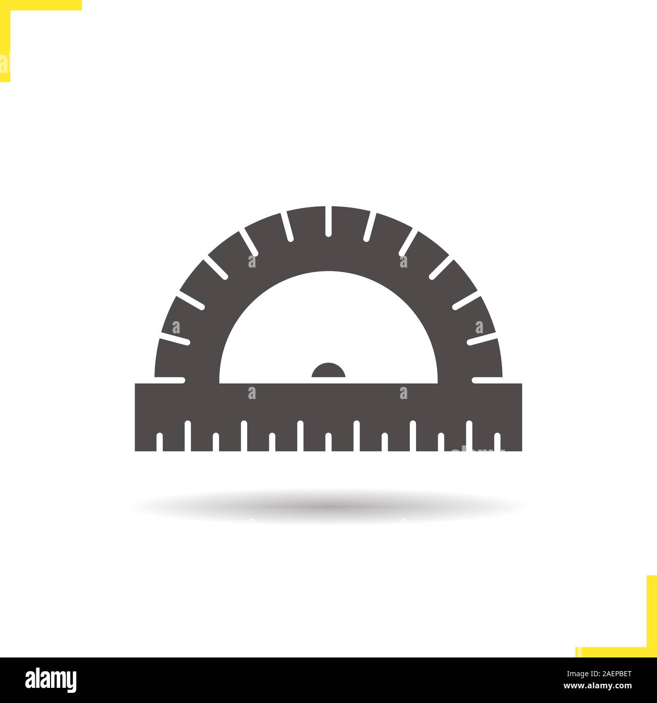 Protractor glyph icon. Drop shadow silhouette symbol. School ruler ...