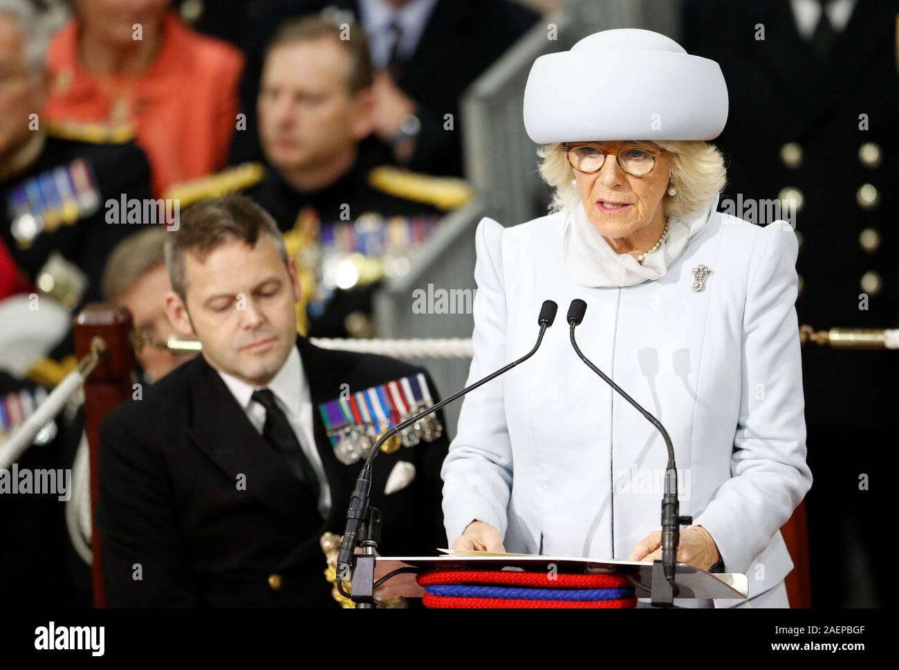 Captain Darren Houston (left), stands with the Duchess of Cornwall ...