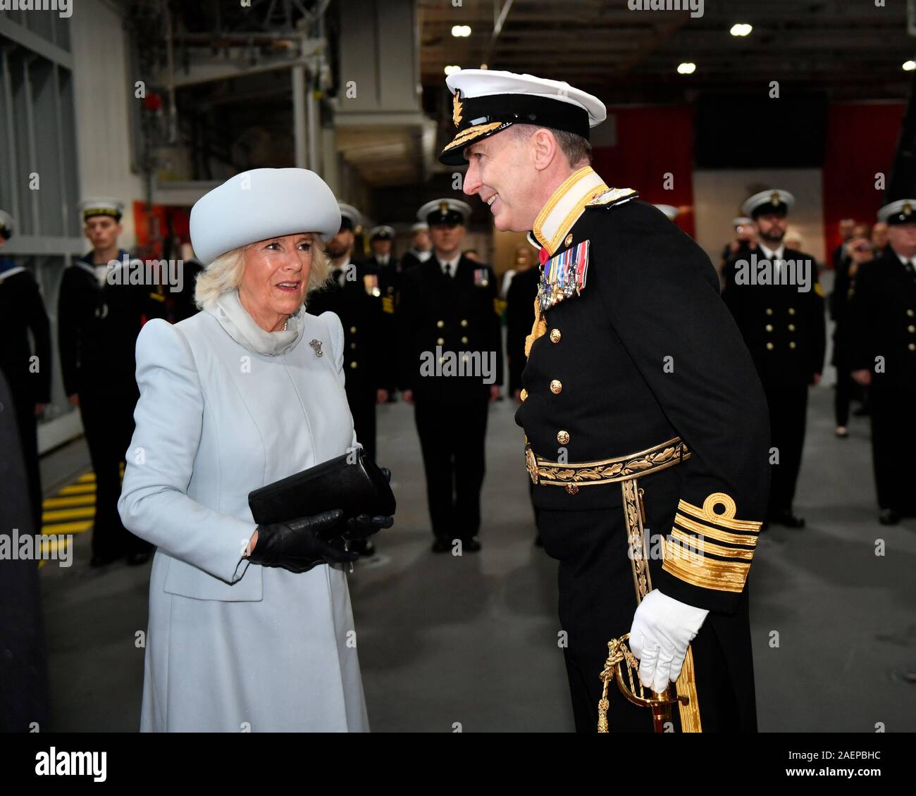 The Duchess of Cornwall greeted by the First Sea Lord Anthony Radakin ...