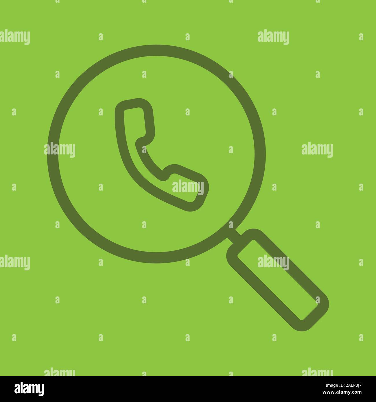 Phone contacts search linear icon. Magnifying glass with handset. Thick ...