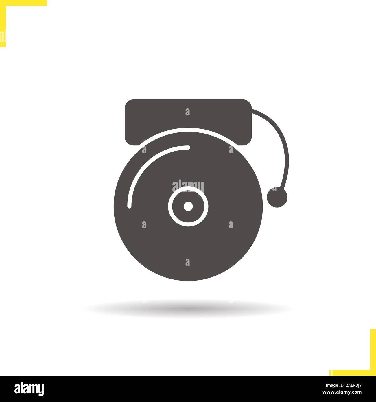 School bell glyph icon. Drop shadow silhouette symbol. Negative space ...